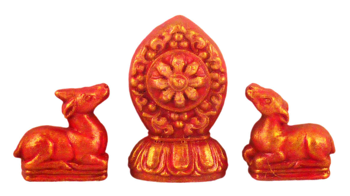 Red & Gold Painted Wheel and Deer Tsa Tsa Set – Dharma Treasures